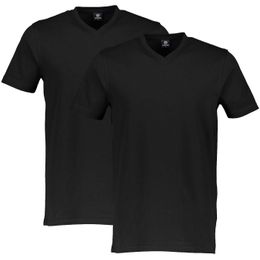 Lerros Herren V-Shirt, schwarz, Gr. M, unifarben, Single Jersey, Obermaterial: 100% Baumwolle, Shirts, unifarben, 2-er Pack V-Shirt