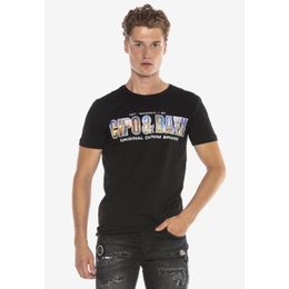 Cipo & Baxx CIPO & BAXX Herren T-Shirt "CT600", schwarz, Gr. XXL, bedruckt, 95% Baumwolle, 5% Elasthan, Shirts, gerade geschnitten