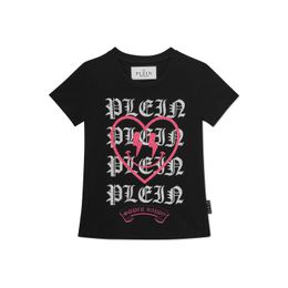 Philipp Plein Damen T-Shirt "Heart Mit Schmucksteinen", schwarz, Gr. 12, Obermaterial: 100% Baumwolle, Shirts