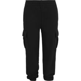 Urban Classics M&auml;dchen Cargohose "Urban Classics Boys Light Terry Wide Cargo Sweatpants", schwarz, Gr. 146, unifarben, 100% Baumwolle, Hosen