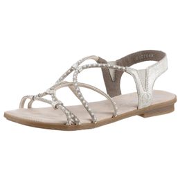 Rieker Damen Riemchensandale, Gr. 41, beige, Lederimitat, metallic, Schuhe, Sommerschuh, Sandalette, Blockabsatz, mit Gummiz&uuml;gen f&uuml;r guten Sitz