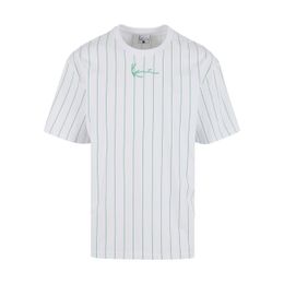 Karl Kani Herren T-Shirt "Karl Kani Small Signature Essential Pinstripe Tee", wei&szlig;, Gr. L, bedruckt, 100% Baumwolle, Shirts