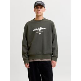 Jack & Jones JACK & JONES Herren Sweatshirt "JCOCLUB BRANDING SWEAT CREW NECK", gr&uuml;n, Gr. XS, bedruckt, angeraute Sweatware, Obermaterial: 60% Baumwolle, 40%