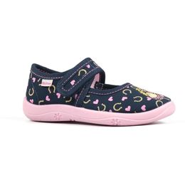 Richter M&auml;dchen Hausschuh "WMS: mittel", Gr. 25, bunt, Baumwolle, kontrastfarbene Details, Schuhe, Klettschuh, Kindergarten Schuh mit Print,