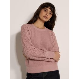 Apricot Damen Rundhalspullover "Kurzer Pullover aus Pointelle-Waffelstrick", rosa, Gr. 36, uni, Strick, Obermaterial: 59% Baumwolle CO. 41% Polyacryl