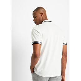 bonprix Herren Poloshirtwei&szlig;, Gr. 68, kontrastfarbene Details, unifarben, Piqu&eacute;, Obermaterial: 100% Baumwolle, Shirts, Kurzarm, mit Rei&szlig;verschluss,