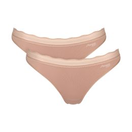 Sloggi Damen String "GO Blush String 2P", Gr. XLcameo braun, Microfaser, Obermaterial: 90% Polyamid, 10% Elasthan, Unterhosen, mit Spitzendetails