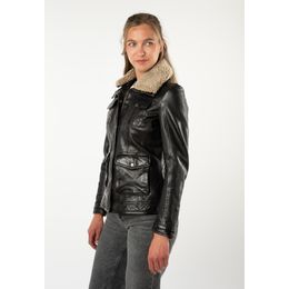 Mauritius Damen Lederjacke "MWBriselle"schwarz braun, Gr. L, unifarben, Fellimitat: 100% Polyester. Obermaterial: 100% Schafsleder. Futter: 100%