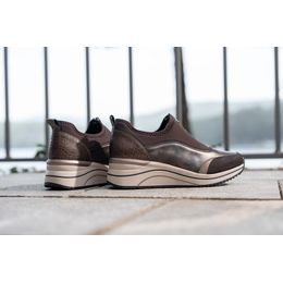 Remonte Damen Slip-On Sneaker, Gr. 39braun, metallic, Lederimitat, Textil, Schuhe, Freizeitschuh, Halbschuh, Schlupfschuh mit Front-Rei&szlig;verschluss