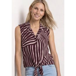 Street One Damen Blusentop, lila, Gr. 40, gemustert, Web, Obermaterial: 100% Viskose, Blusen, Sommerbluse mit Bowling-Kragen und grafischem Muster