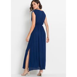 bonprix Damen Maxikleid, blau, Gr. 44, Obermaterial: 100% Viskose. Futter: 100% Polyester, Kleider, &auml;rmelloses Design, mit Verzierung und Bindeband,