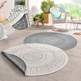 Teppich Hanse Home, H:5mm &Oslash;:140cm, grau, Kunstfaser, Wohnzimmer, Teppiche, "Porto Wendeteppich", In-& Outdoor, Wetterfest, Balkon, Garten,