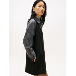 Tommy Hilfiger Damen A-Linien-Kleid "PUNTO V-NK NS MINI SHIFT DRESS", schwarz, Gr. 44, unifarben, Web, Obermaterial: 68% Polyester, 28% Viskose, 4%