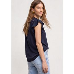 Street One Damen Kurzarmbluseschwarzest blau, Gr. 40, unifarben, Web, Obermaterial: 100% Viskose, Blusen, Sommerbluse mit Volant-&Auml;rmeln
