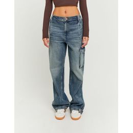 Tally Weijl Damen Cargojeans "SPADEGINNA", blau, Gr. 42, Abriebeffekte, Denim/Jeans, Obermaterial: 100% Baumwolle, Jeans, Baumwolle, baggy