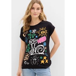 bonprix Damen T-Shirt "T-Shirt bedruckt", schwarz, Gr. 44, Obermaterial: 50% Baumwolle, 50% Viskose, Shirts, leicht taillierter Schnitt, Regular fit,