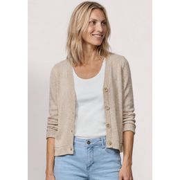 Street One Damen Cardigan, beige, Gr. 42, unifarben, Web, 49% Baumwolle, 49% Polyester, 2% Metallfasern, Strickjacken, Feinstrick