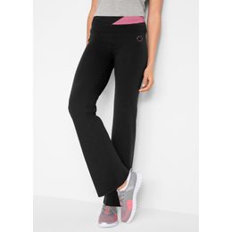 bonprix Damen Sporthoseschwarz, rauchkoralle, Gr. 36, unifarben, unifarben mit Farbeinsatz, Jersey, Obermaterial: 95% Baumwolle, 5% Elasthan, Hosen,
