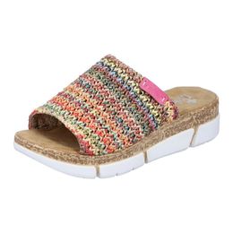 Rieker Damen Pantolette, Gr. 37, bunt, Textil, Schuhe, Keilabsatz, Sommerschuh, Schlappen im Sommerlook
