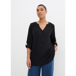 bonprix Damen Tunika "Tunikabluse aus softer Viskose", schwarz, Gr. 50, Obermaterial: 100% Viskose, Tuniken, Casual Stil, Regular Fit, mit Rundsaum,