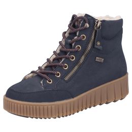 Rieker Damen Winterboots, Gr. 43, blau, Nubuklederimitat, unifarben, Schuhe, Plateaustiefelette, Schn&uuml;rboots mit Warmfutter und TEX-Ausstattung