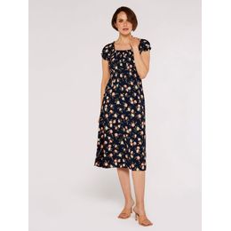 Apricot Damen Midikleid "Vintage Rose Milchm&auml;dchen-Kleid", blau, Gr. 34, gebl&uuml;mt, gewebt, Obermaterial: 100% Viskose CV., Kleider, mit Smokdetails