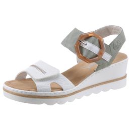 Rieker Damen Sandalette, Gr. 39, gr&uuml;n, Lederimitat, kontrastfarbene Details, Schuhe, Sommerschuh, Sandale, Keilabsatz, mit auff&auml;lliger Schmuckspange