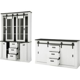 Wohnwand Home Affaire, B:315cm H:201cm T:43cm, wei&szlig;, Wohnzimmer, Kastenm&ouml;bel-Sets, "Sherwood, Anbauwand im Industrial-Style, Komplettset,