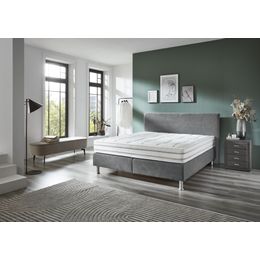 Boxspringbett DIE PLANBAR, B:192cm L:208cm, grau, 100% Polyester, Komplettbetten, "OC-ON23148", inkl. Wendematratzen u. Bonellfederkern Unterbau,