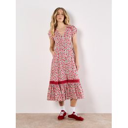 Apricot Damen Druckkleid "Ditsy Floral Button Down Midikleid", wei&szlig;, Gr. 34, gebl&uuml;mt, gewebt, Obermaterial: 100% Viskose CV., Kleider, mit Volant und
