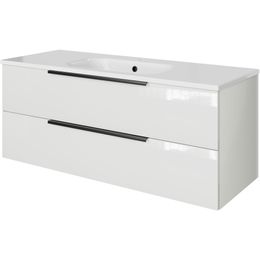 Badm&ouml;bel-Set SAPHIR, B:121cm H:50cm T:46cm, wei&szlig;, Holzwerkstoff, Kastenm&ouml;bel-Sets, "Mineralmarmor-Waschtisch mit Waschtischunterschrank"