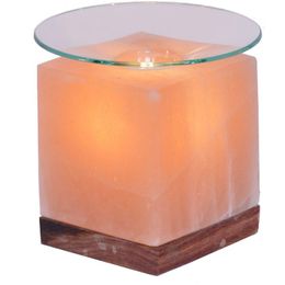 Salzkristall-Tischlampe "Kubus", H: 13cm, 1 Stk., orange, WAGNER LIFE DESIGN, Leuchten, Handgefertigt aus Salzkristall - jeder Stein ein Unikat, H: