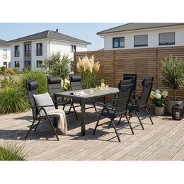 Garten-Essgruppe Konifera, grau, Aluminium, Polyester, Polywood, Sitzm&ouml;bel-Sets, "&raquo;Melbourne&laquo;", mit ausziehbarem Tisch 163 - 213cm und verstellbaren