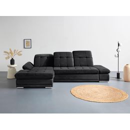 Ecksofa COTTA, B:302cm H:86cm T:190cm, schwarz, 100% Polyester, Wohnzimmer, Sofas, "Holiday L-Form mit Sitztiefen-, Armteil- und