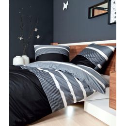 Bettw&auml;sche Janine, grau, Mako-Satin, Obermaterial: 100% Baumwolle, Bettw&auml;sche, "J. D.", Bettw&auml;sche im Streifen-Design in verschiedenen Qualit&auml;ten