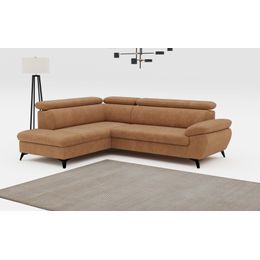 Ecksofa COTTA, B:256cm T:207cm, braun, Wohnzimmer, Sofas, "Hudson", mit Kopfteilverstellung, optional Schlaffunktion & Bettkasten
