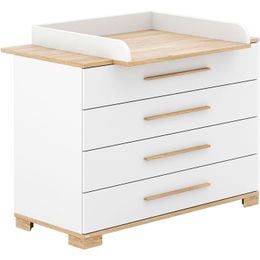 Wickelkommode Paidi, B:127cm H:91cm T:56cm, wei&szlig;, Holzwerkstoff, Wickelkommoden, "YOLANDA in Wei&szlig; mit Eiche-Dekor, inkl. Wickelaufsatz, Spar-Set", 4