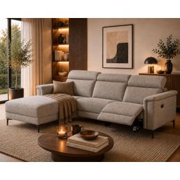 Ecksofa OTTO HOME, B:261cm H:97cm T:179cm, grau, Webstoff 100% Polyester, Wohnzimmer, Sofas, "LUND, Struktur-Bezug, L-Form, 261cm, man. /elektr.
