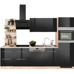K&uuml;chenzeile KOCHSTATION, B:280cm H:200cm T:60cm, schwarz, Komplettk&uuml;chen-Sets, "KS-Brindisi Breite 280 cm", wahlweise mit E-Ger&auml;ten und Induktion,
