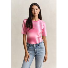 Gant Damen T-Shirt "SLIM STRIPED 1X1 RIBBED KA T-SHIRT", pink, Gr. L, Jersey, Obermaterial: 95% Baumwolle, 5% Elasthan, Shirts, mit dezentem