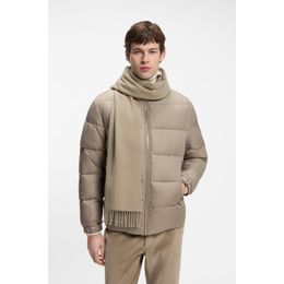 BOSS Herren Wollschal "Naster 35*180", beige, unifarben, Strick, Wolle, Modet&uuml;cher, mit gedrehten Fransen, aus Wolle, Lederlabel, Premium Quality
