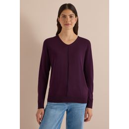 Cecil Damen V-Ausschnitt-Pullover, lila, Basic, Gr. M, unifarben, Web, 60% Baumwolle, 40% Viskose, Pullover, im soften Baumwoll-Mix