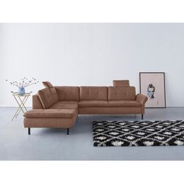 Ecksofa Home Affaire, B:270cm H:83cm T:226cm, braun, 100% Polyester, Wohnzimmer, Sofas, "Birkholm L-Form", Armlehnverstellung, auch in Easy Clean