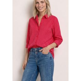 Street One Damen Langarmbluse, rot, Gr. 46, gestreift, Web, 100% Baumwolle, Blusen, aus reiner Baumwolle