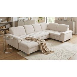 Wohnlandschaft OTTO HOME, B:352cm H:81cm T:214cmcreme, 100% Polyester, Sofas, "Egedal 344 x 214 cm, auch mit Schlaffunktion & Bettkasten, Holzf&uuml;&szlig;e",