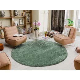 Hochflor-Teppich, H:45mm &Oslash;:160cm, gr&uuml;n, OCI DIE TEPPICHMARKE, Obermaterial: 100% Polypropylen, Teppiche, "MONTIS", uni, Langflor, Shaggy, auch in