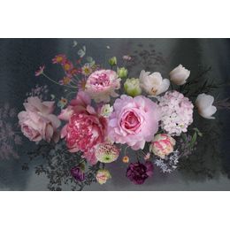 papermoon Fototapete "BLUMEN ABSTRAKT-MUSTER DESIGN ROSEN BLUMEN DECOR RETRO", B/L: 2m x 1,49m, Bahnen: 4 Stk., bunt, Schlafzimmer, Tapeten