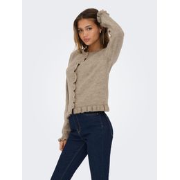 Jacqueline de Yong JDY Damen Strickjacke "JDYLETTY L/S ON FRILL CARDIGAN KNT NOOS", beige, Gr. L, meliert, Strick, Obermaterial: 64% Polyacryl, 36% Polyester,