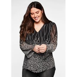 Damen Longbluse, schwarz, Gr. 44, sheego by Joe Browns, bedruckt, gebl&uuml;mt, gemustert, mehrfarbig, 100% Polyester, Blusen