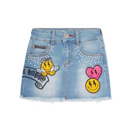 Philipp Plein Damen Minirock "Smile", blau, Gr. 6, Obermaterial: 92% Baumwolle, 6% Elastomultiester, 2% Elasthan. Futter: 65% Polyester, 35%